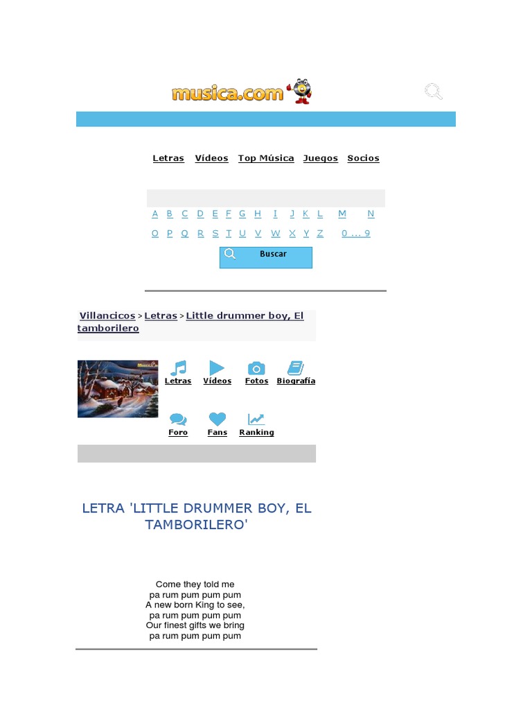 Letra 'Little Drummer Boy, El Tamborilero': A B C D E F G H I J K L M N ...