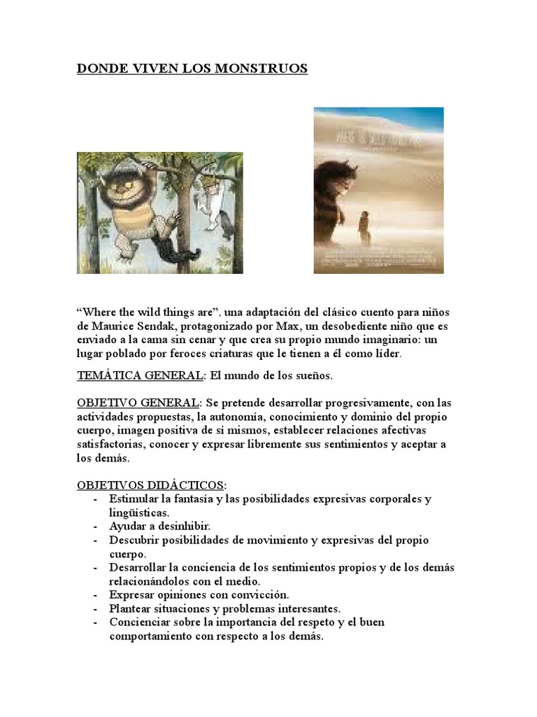 Actividades sobre "Donde Viven los Monstruos" | PDF | Evaluación | Dormir