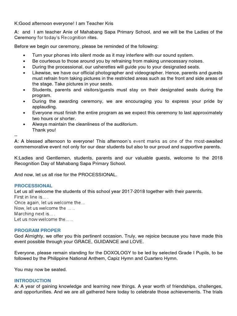 Recog 2018 Script | PDF | Schools