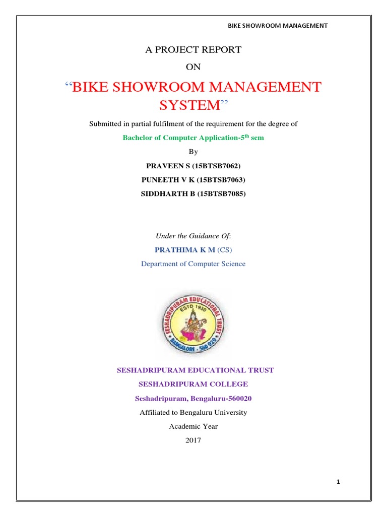 Bike Showroom Management System: A Project Report ON | PDF ...