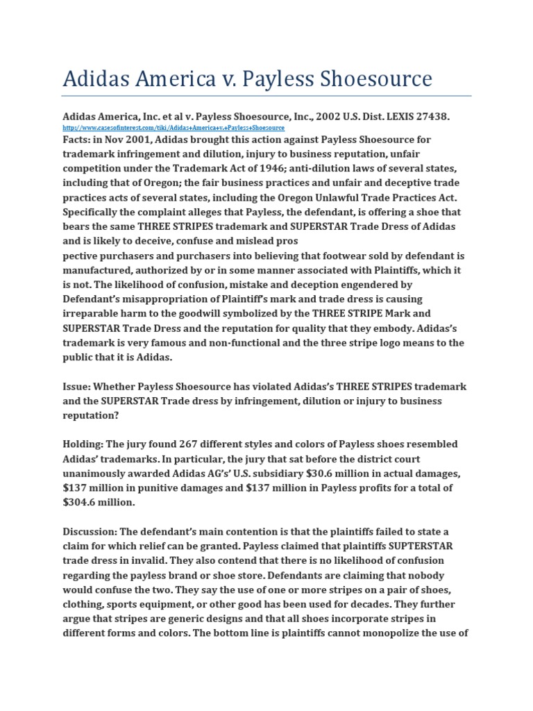 Adidas vs. Payless Trademark Case Summary | PDF | Punitive Damages ...