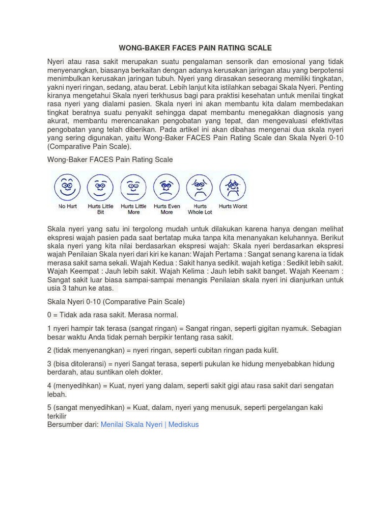 Skala Nyeri Wong-Baker Faces | PDF