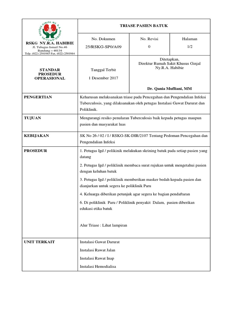 Prosedur Triase Pasien Batuk TB | PDF