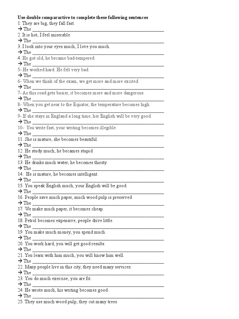 Double Comparative Exercises with Answers | PDF | Nature