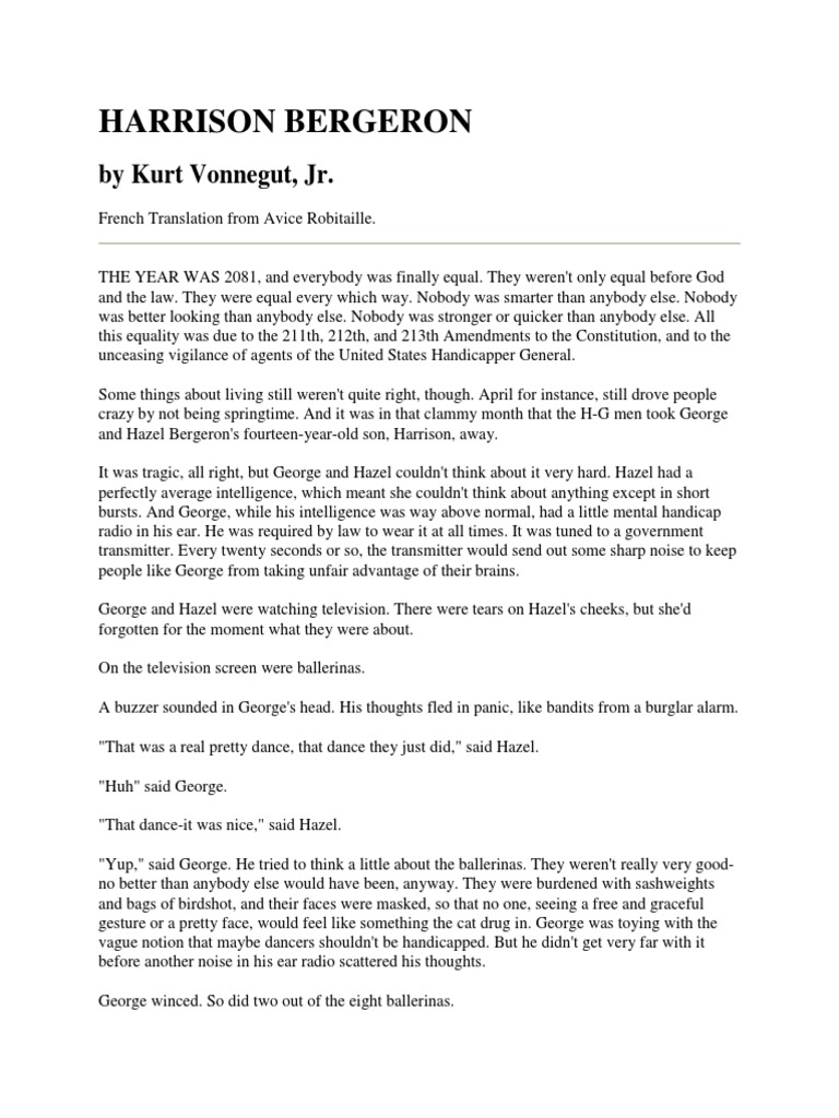 Harrison Bergeron: by Kurt Vonnegut, JR | PDF | Leisure
