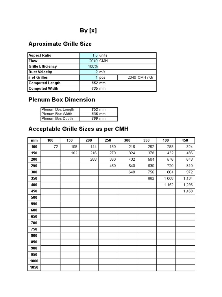 Grill Sizing | PDF | Length | Mechanical Engineering