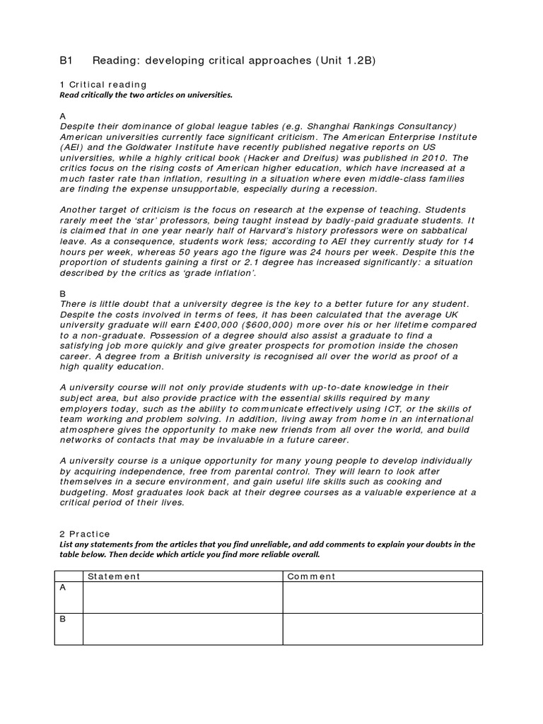Developing critical reading skills | PDF | Higher Education In The ...
