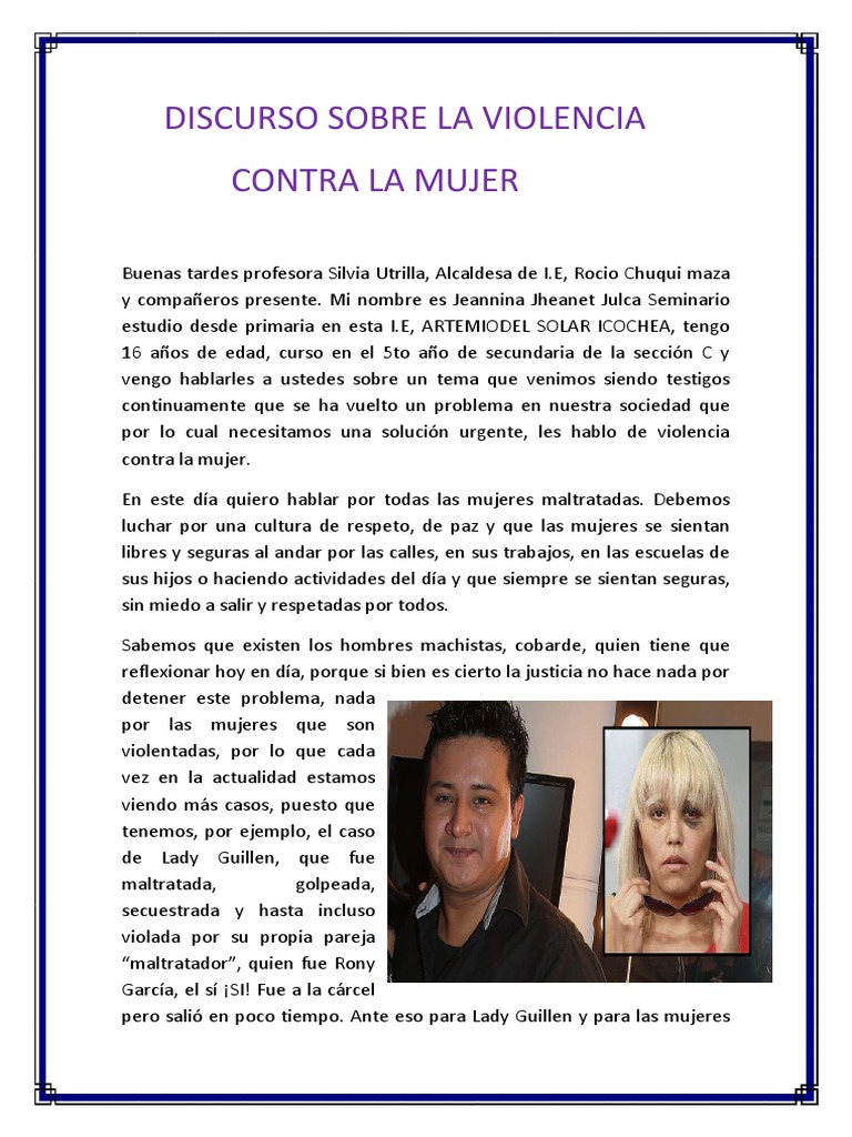 Discurso Sobre La Violencia Pdf La Violencia Contra Las Mujeres Mujer