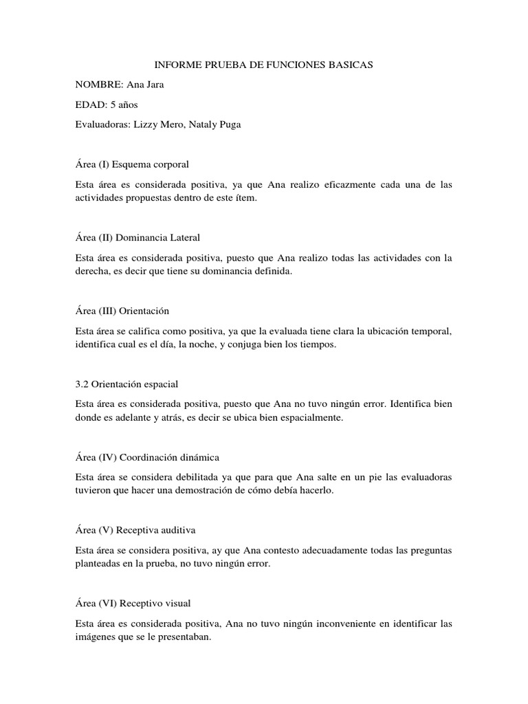 Informe Prueba de Funciones Basicas | PDF | Conceptos psicologicos | Ciencia cognitiva