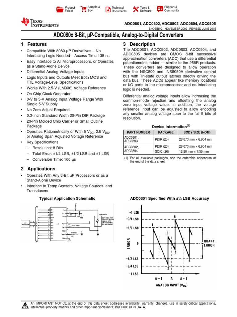 Adc 0804 Data Sheet | Download Free PDF | Analog To Digital Converter ...