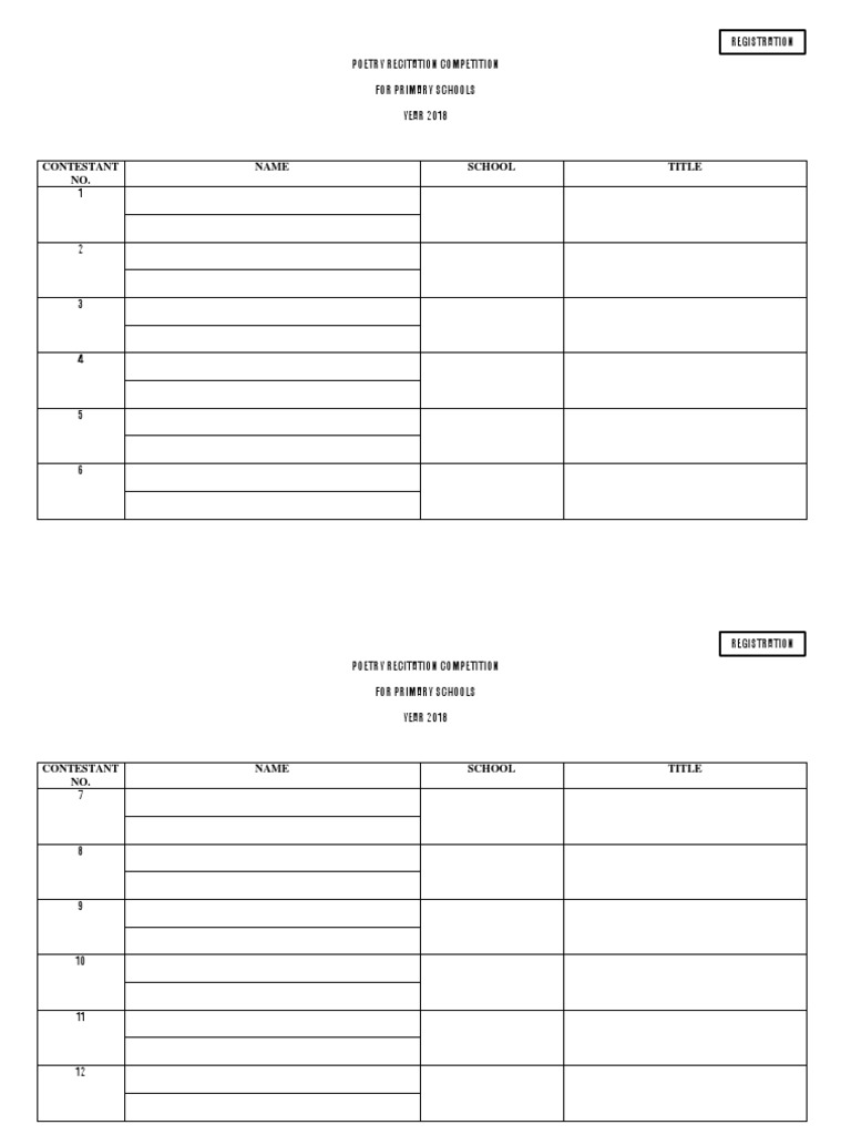 Example Poetry Recitation Competition Registration Form | PDF