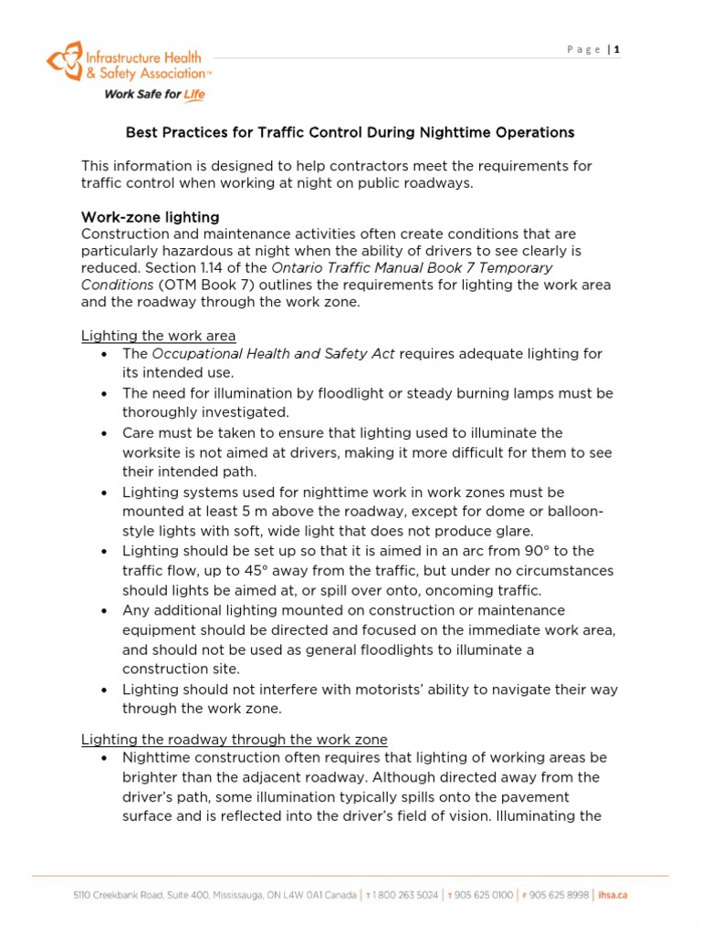 Nighttime Traffic Control Best Practices | PDF | Lighting | Traffic