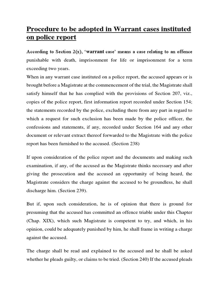 Procedure To Be Adopted in Warrant Cases Instituted On Police Report ...