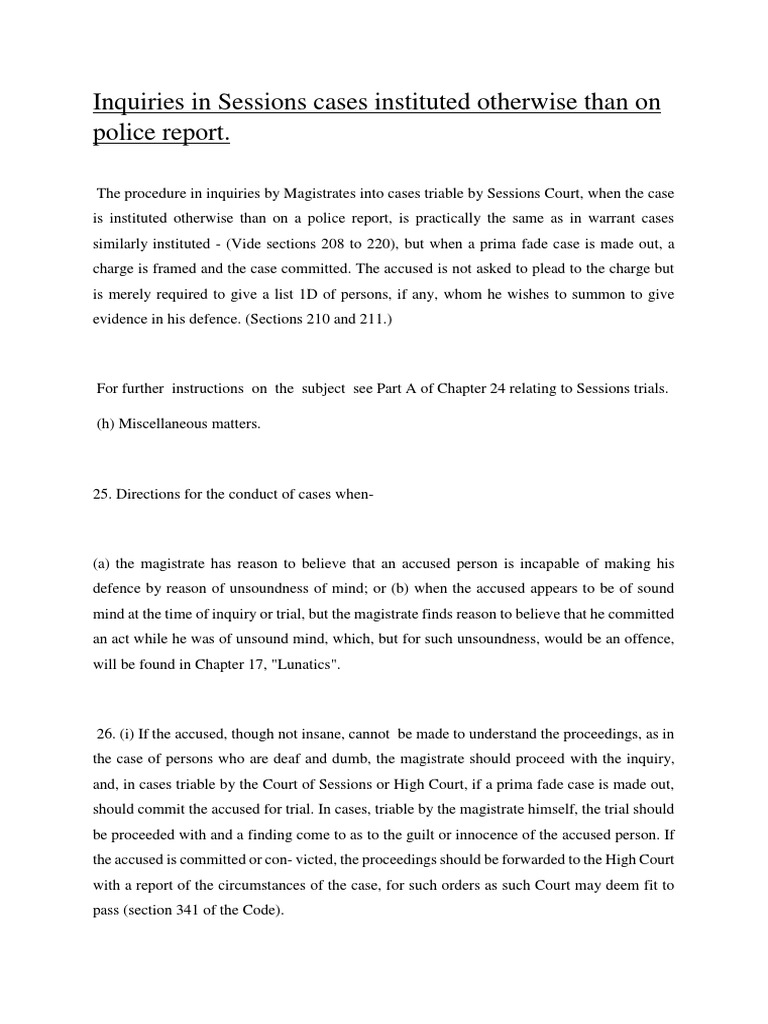 Inquiries in Sessions Cases Instituted Otherwise Than On Police Report ...