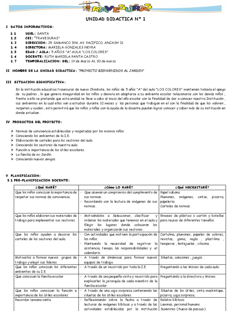 Unidad N 1 Bienvenidos Incompleta | PDF | Información | Salón de clases