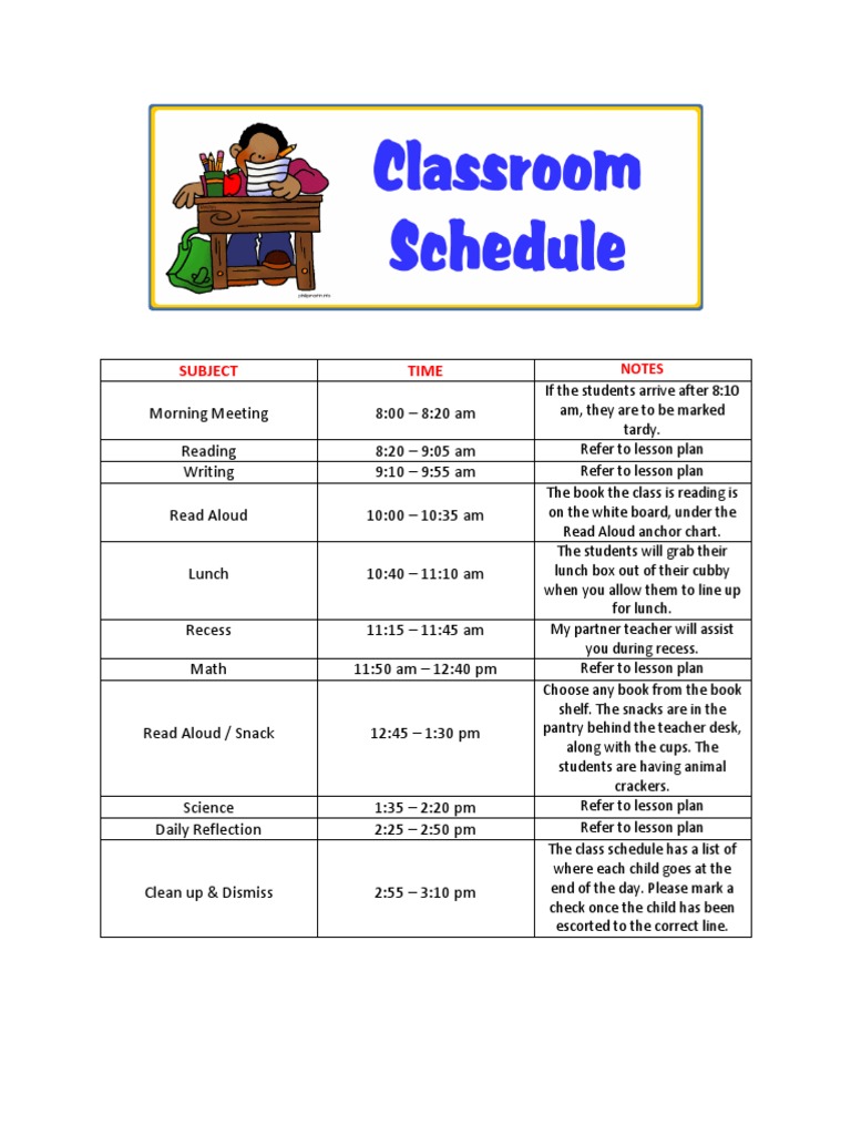 Daily Classroom Schedule Guide | PDF