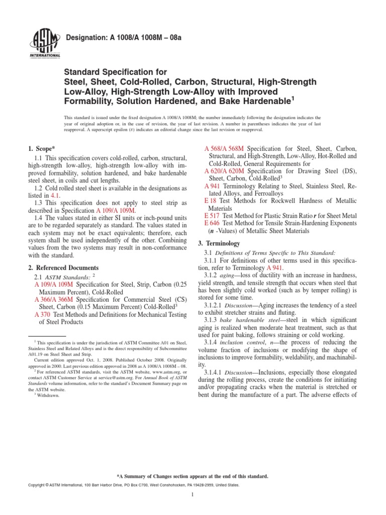 Astm A1008 CRC Crs PDF | PDF | Strength Of Materials | Yield (Engineering)