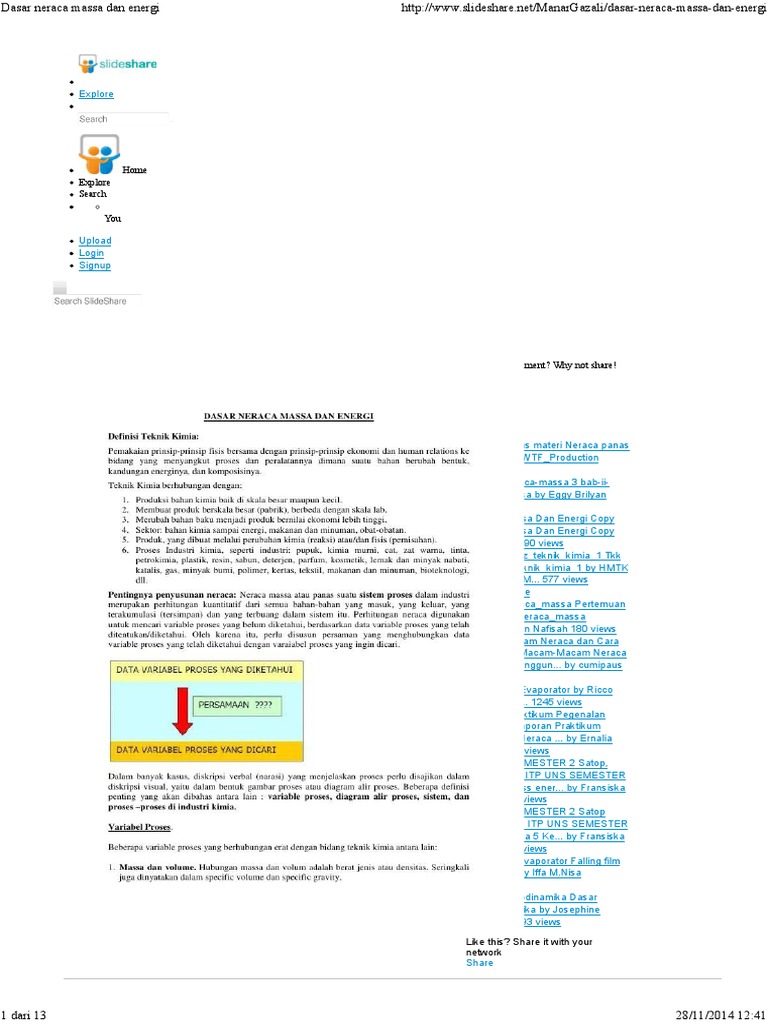 Dasar Neraca Massa Dan Energi | PDF