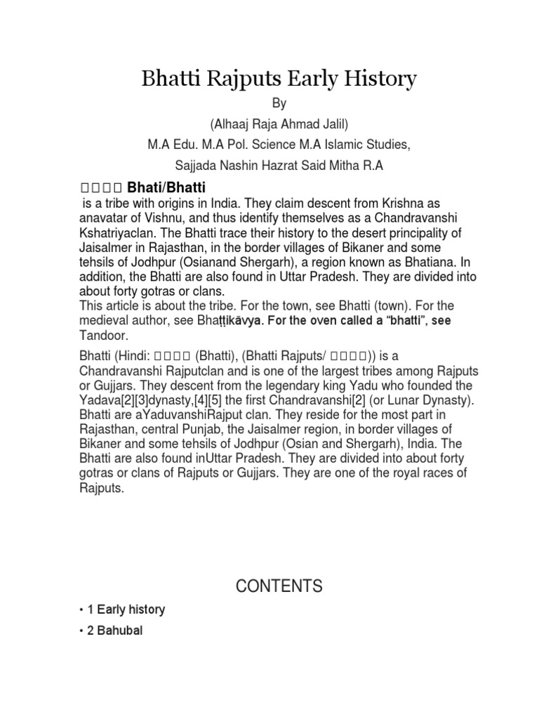 Bhatti Rajputs Early History | PDF | Social Groups Of India | Religion ...