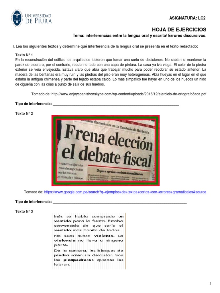 Hoja de Ejercicios Sobre Las Interferencias y Los Errores Discursivos SIN SOLUCIÓN | PDF ...