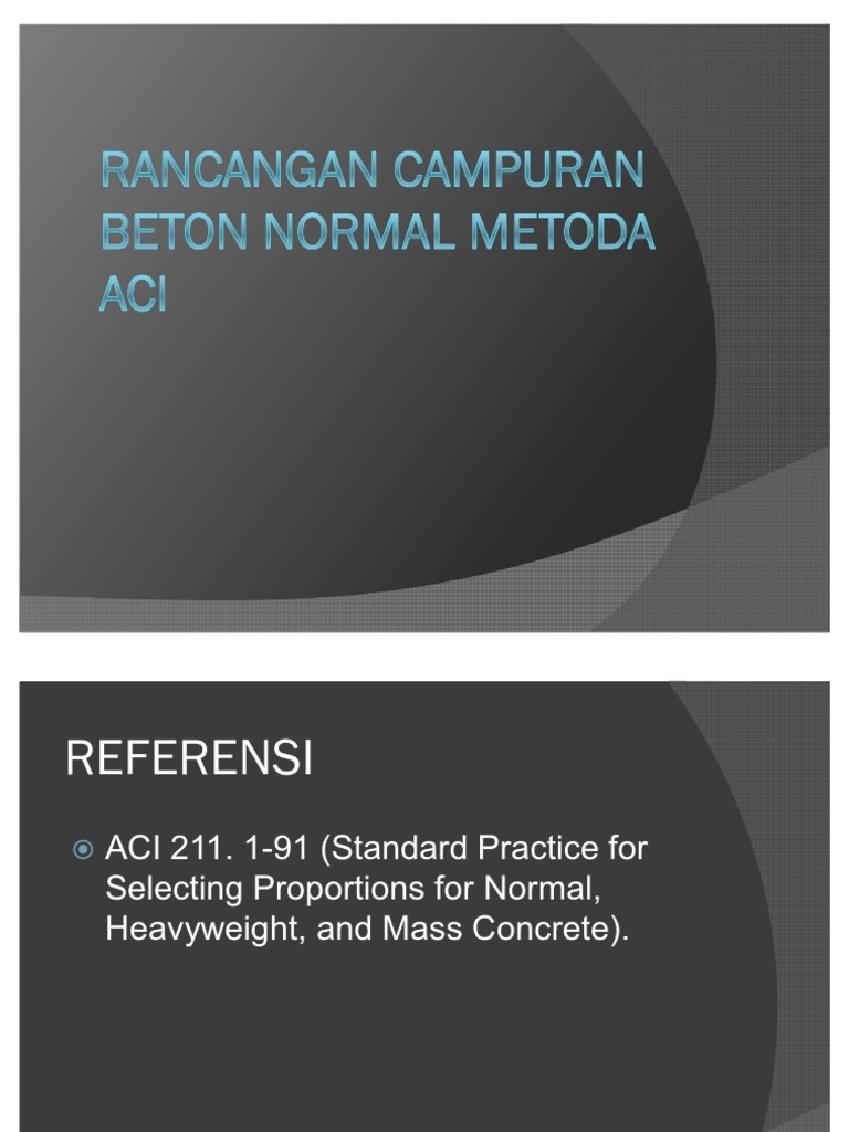 Rancangan Campuran Beton Normal Metode ACI (Unknown) | PDF