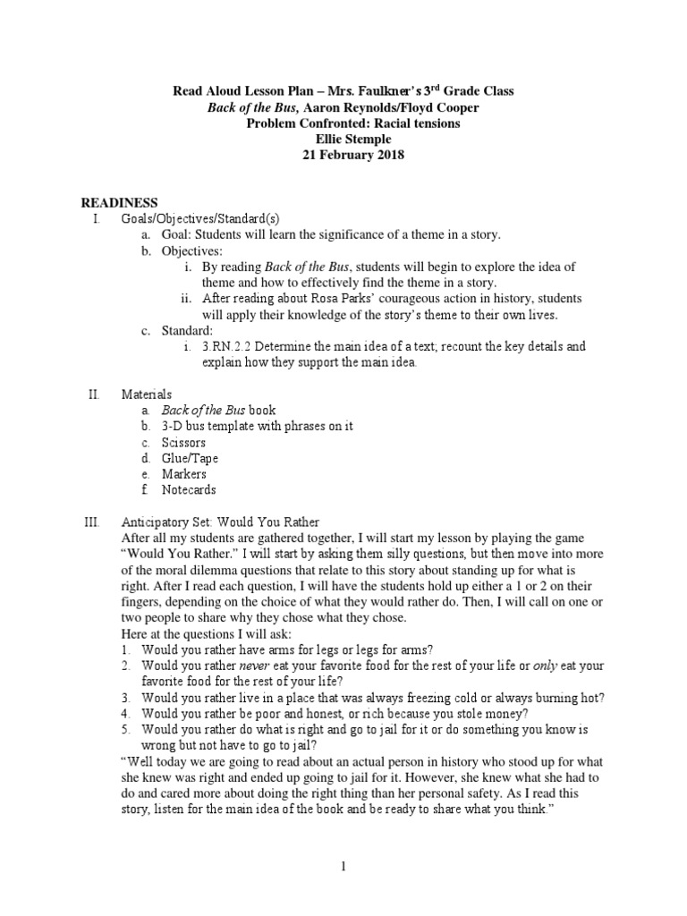 Read Aloud Lesson Plan | PDF | Understanding | Lesson Plan