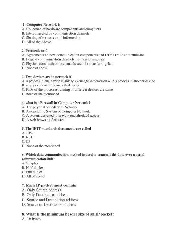 Computer Network MCQ | PDF | Ip Address | Computer Network