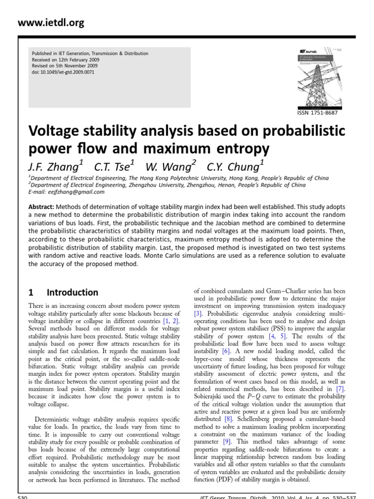 Voltage Stability Analysis Based On Probabilistic Power Flow and Maximum Entropy | PDF ...