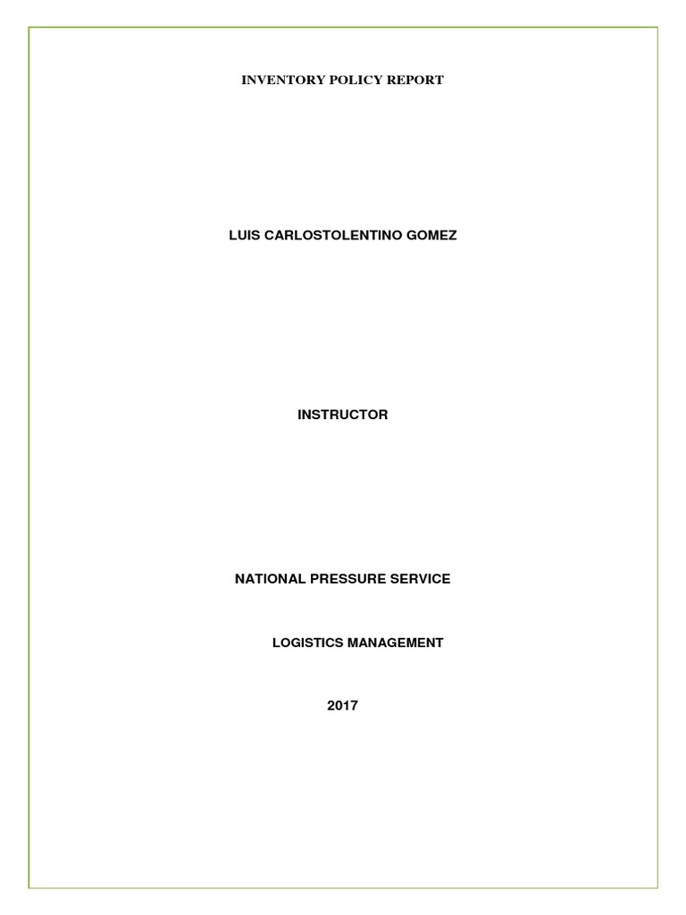 Inventory Policy Report | PDF | Warehouse | Inventory