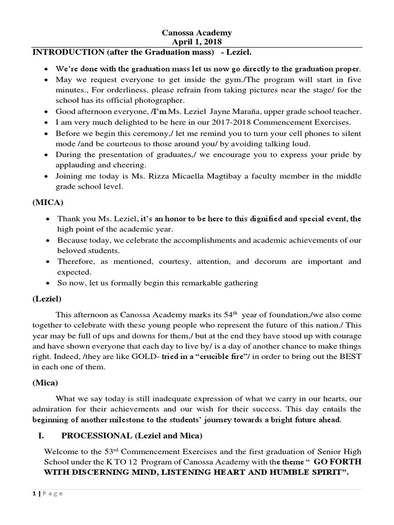 Updated-Graduation Script 2018 | PDF | Swimming (Sport) | Schools