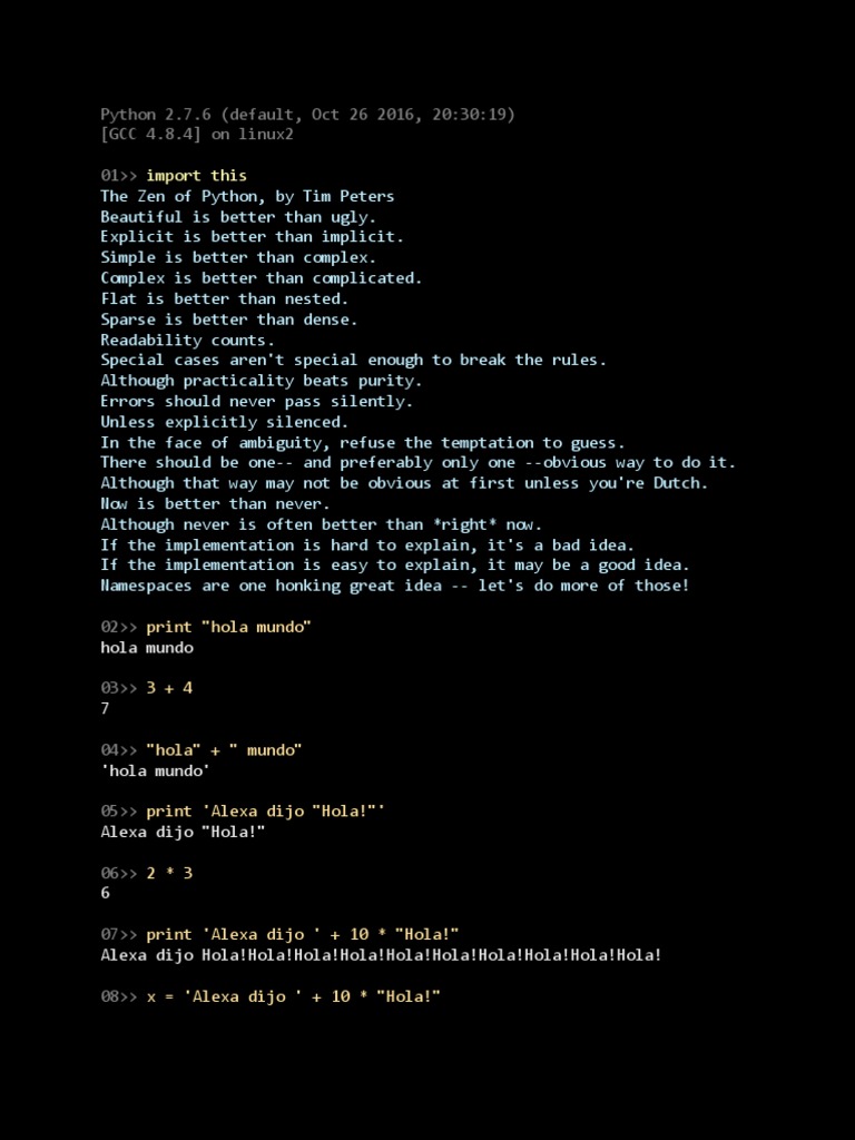Import This: Python 2.7.6 (Default, Oct 26 2016, 20:30:19) (GCC 4.8.4 ...