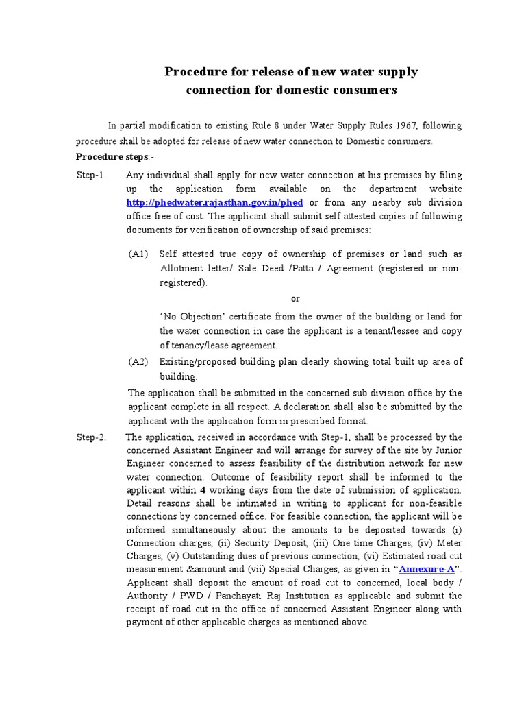 New Water Connection Procedure in Rajasthan | PDF | Lease | Leasehold ...