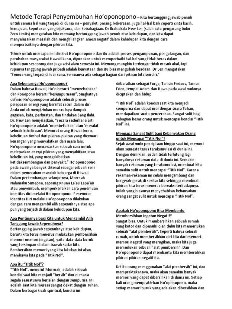 Metode Terapi Penyembuhan Ho | PDF