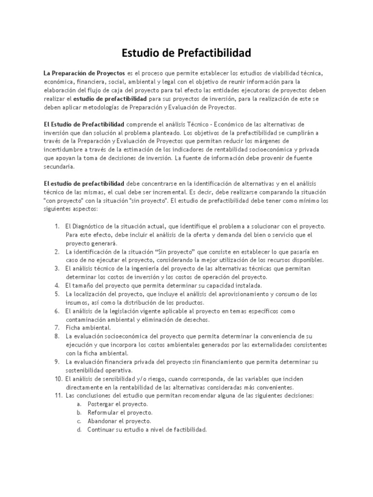 Estudio de Prefactibilidad de Proyectos | PDF | Toma de decisiones ...