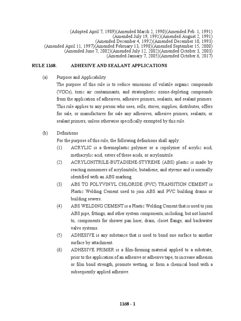 South Coast Air Quality Management District Rule 1168 Voc Limits - For ...