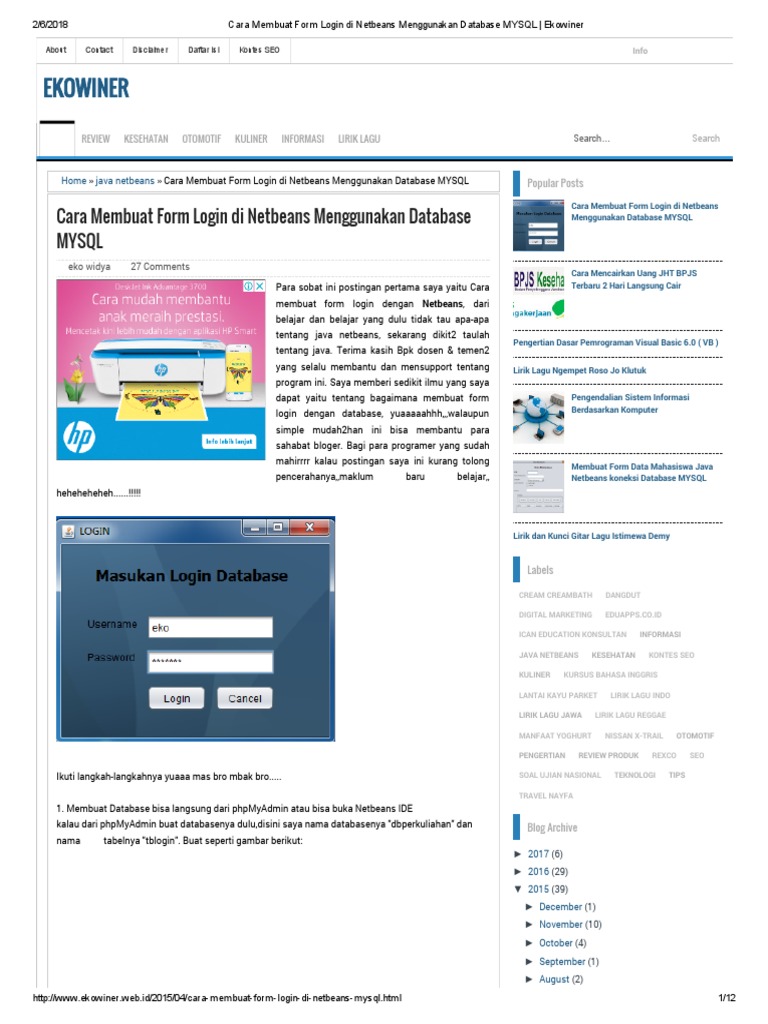 Cara Membuat Form Login Di Netbeans Menggunakan Database MYSQL ...