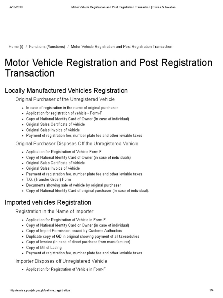 Motor Vehicle Registration and Post Registration Transaction - Excise ...