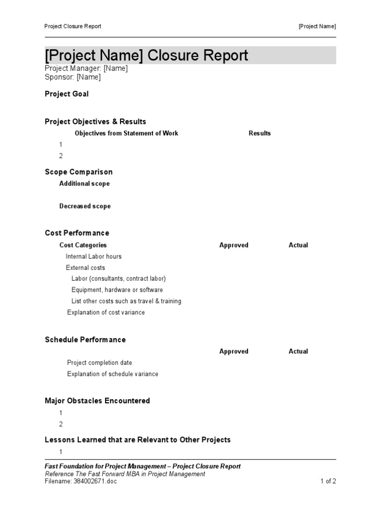 Project Closure Report | PDF