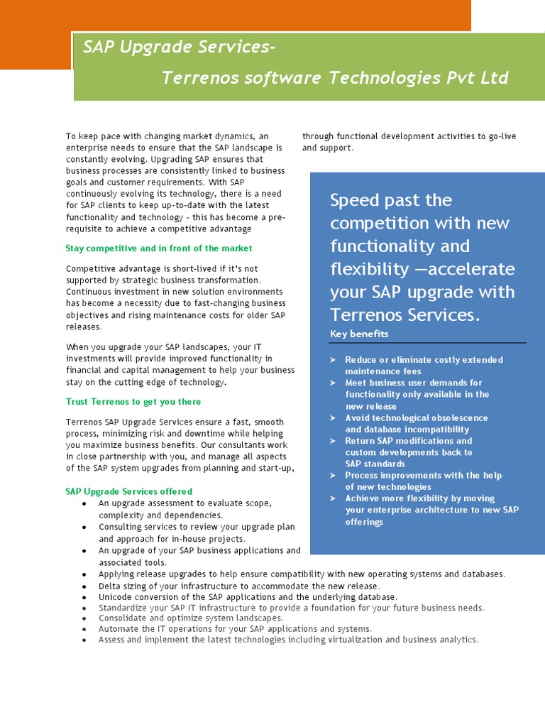 SAP Upgrade Services-Terrenos Software Technologies PVT LTD | PDF | Sap Se | Business Process