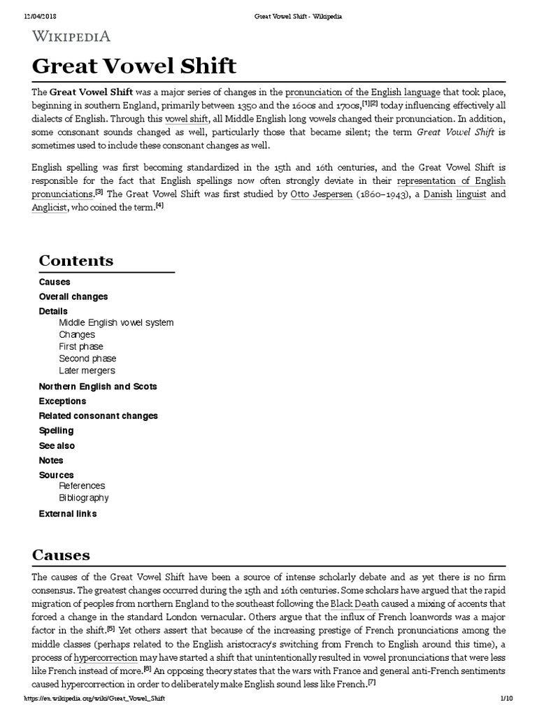 Great Vowel Shift - Wikipedia | PDF | English Language | Symbols