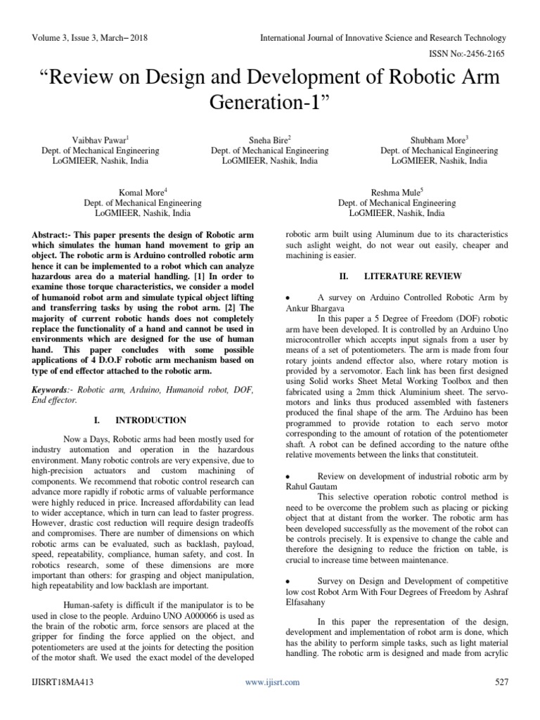 Review On Design and Development of Robotic Arm Generation 1 | PDF ...