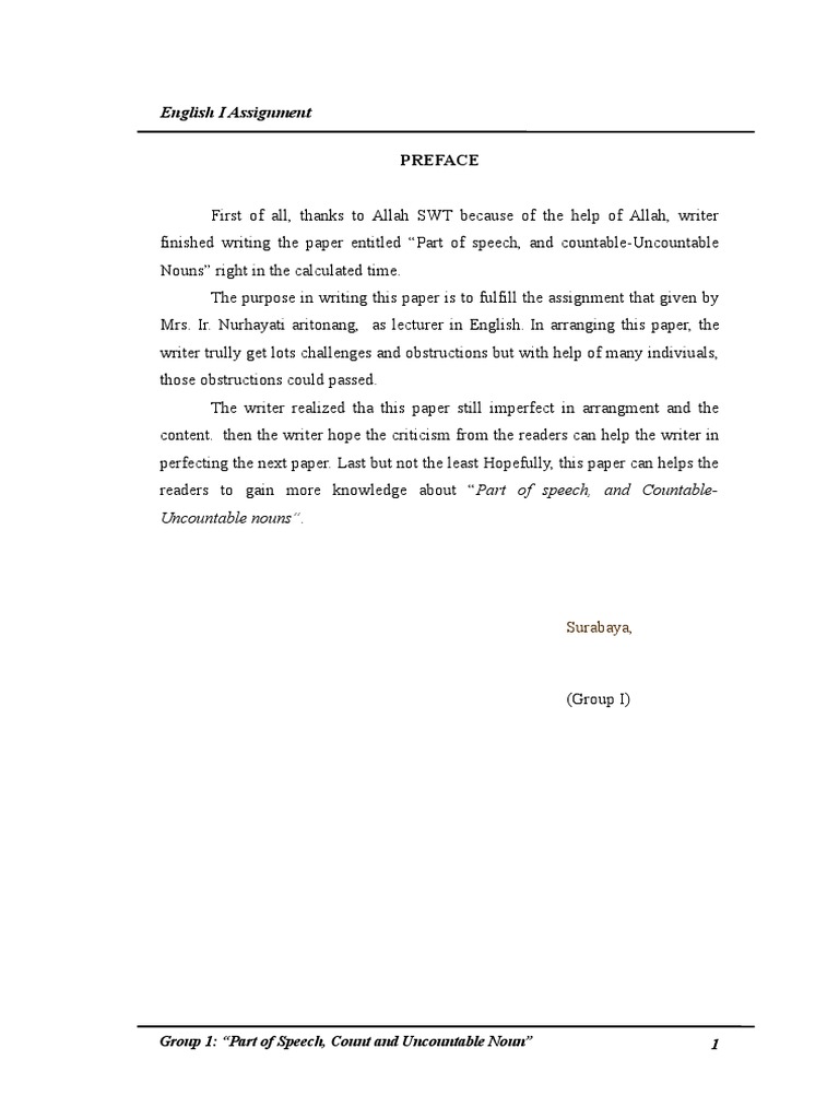 English I Assignment: Preface | PDF | Part Of Speech | Noun
