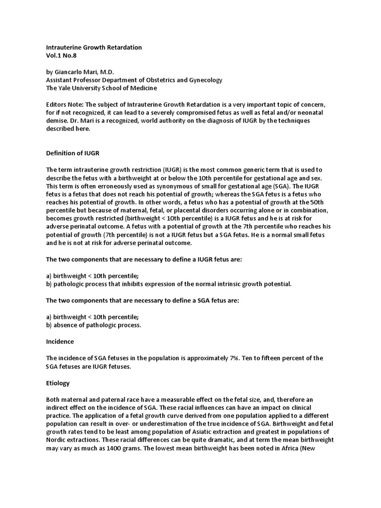 Intrauterine Growth Retardation Vol.1 No.8 | PDF | Fetus | Blood Pressure