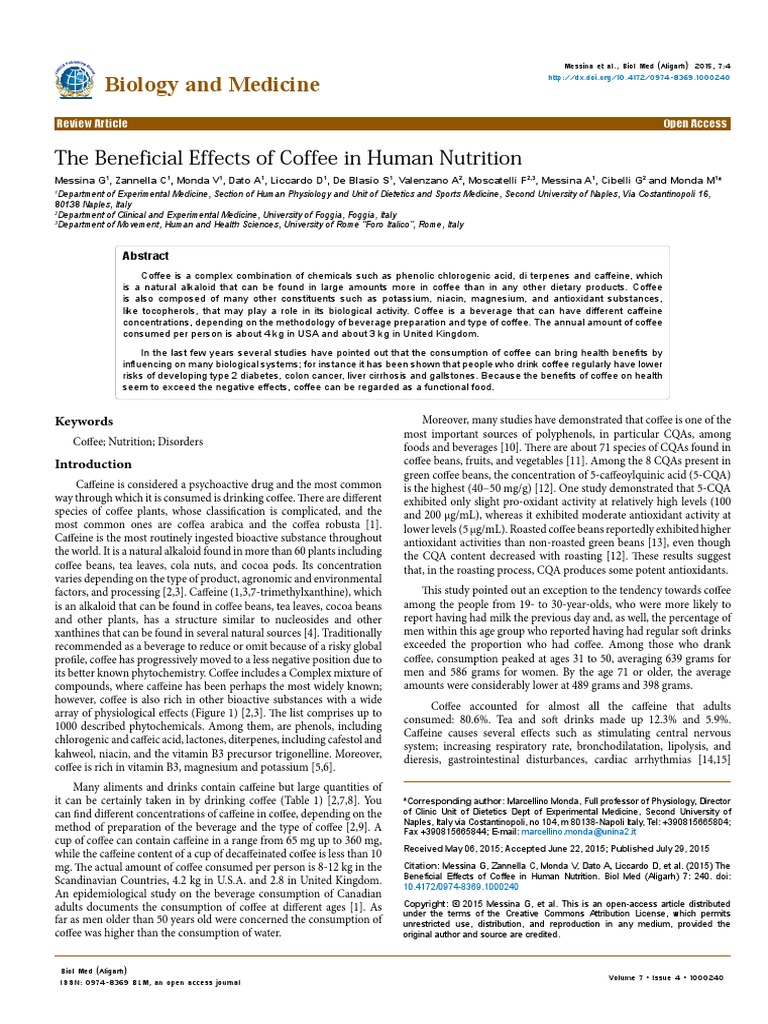 Biology and Medicine: The Beneficial Effects of Coffee in Human ...
