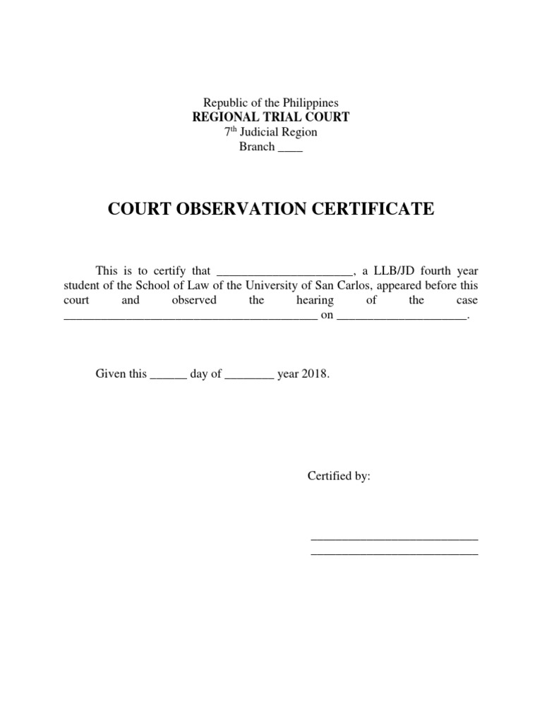 Court Observation Certificate Template | PDF