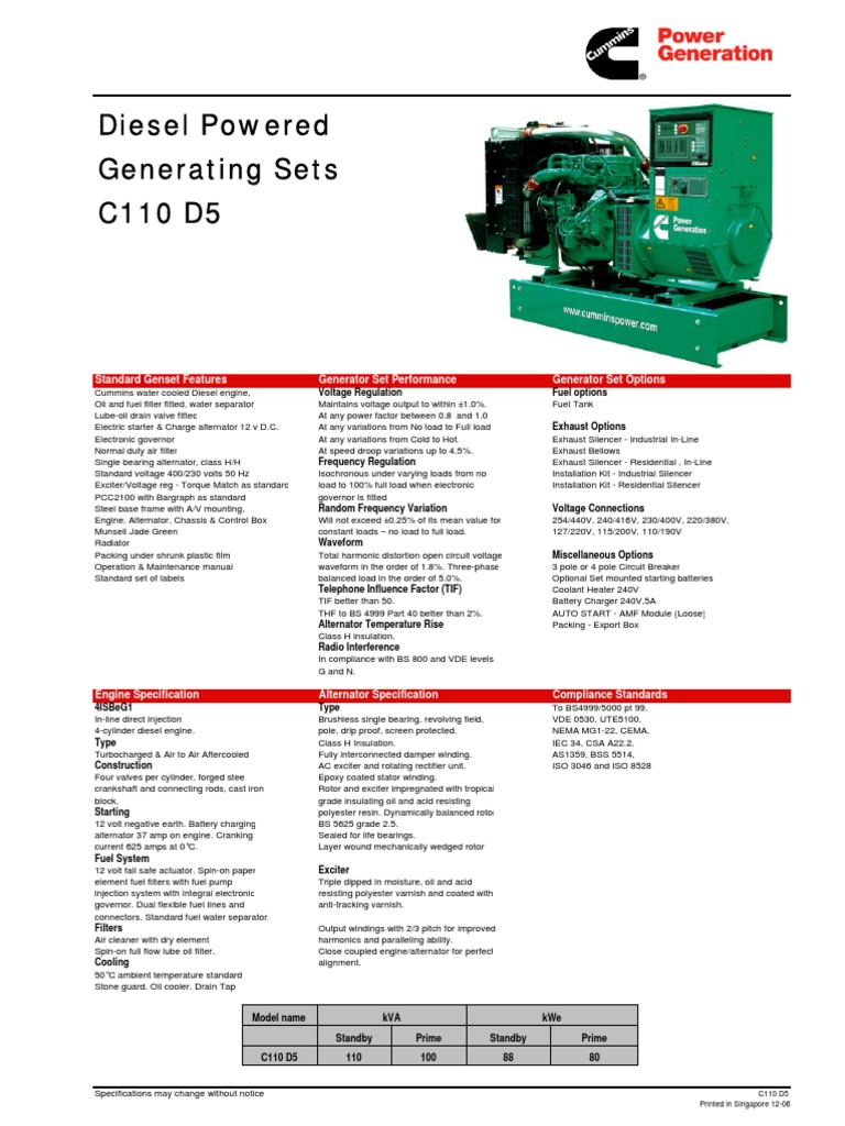 C110 D5 | PDF | Transformer | Engines