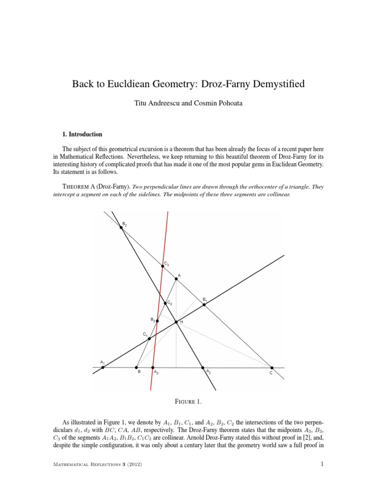 Back To Eucldiean Geometry: Droz-Farny Demystified: Titu Andreescu and ...