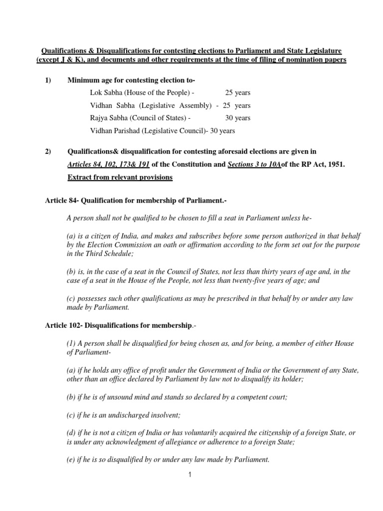 MP and MLA Qualification Criteria | PDF | Government | Government ...