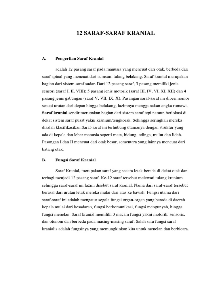 12 Saraf Kranial dan Fungsinya | PDF