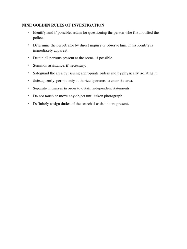 Nine Golden Rules of Investigation | PDF